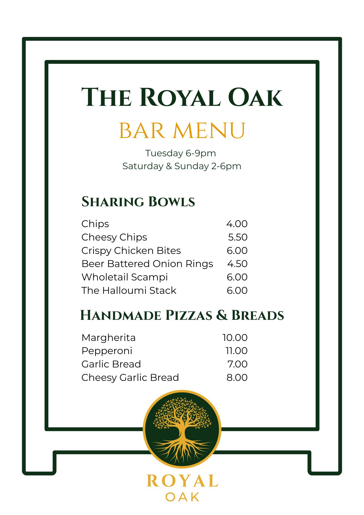 Royal Oak Menu – The Royal Oak Tilehurst